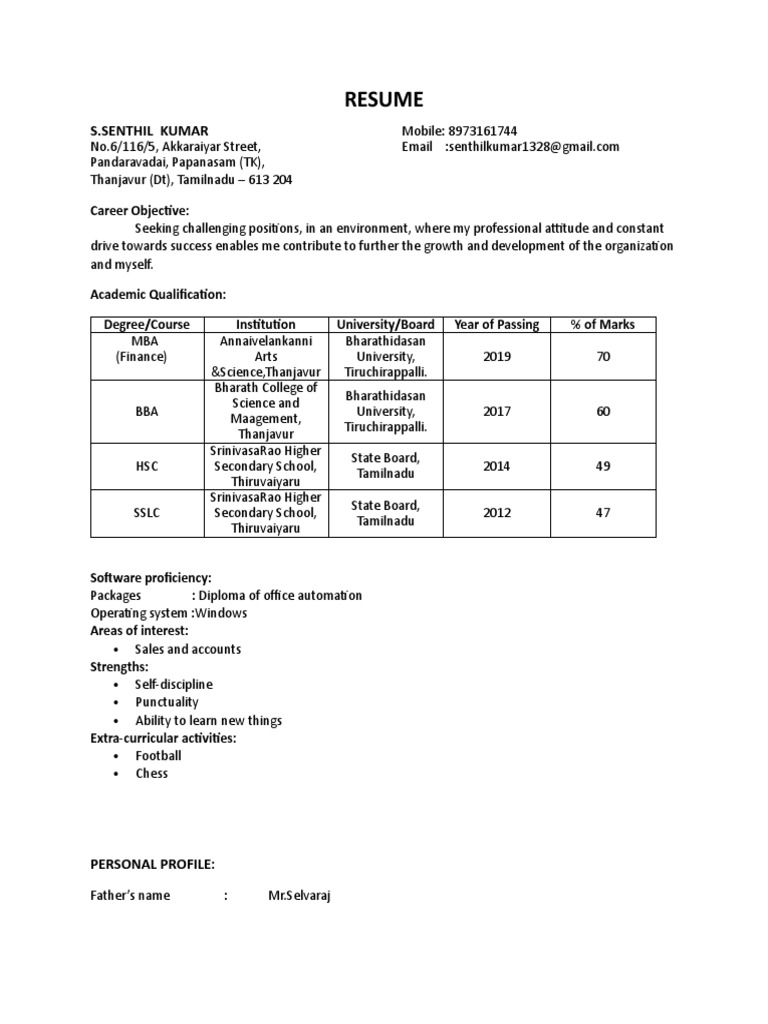 Senthil Resume | PDF | Behavior Modification | Cognition