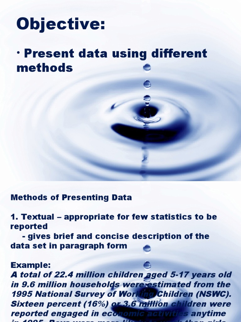 Objective:: Present Data Using Different Methods | PDF | Data | Statistics