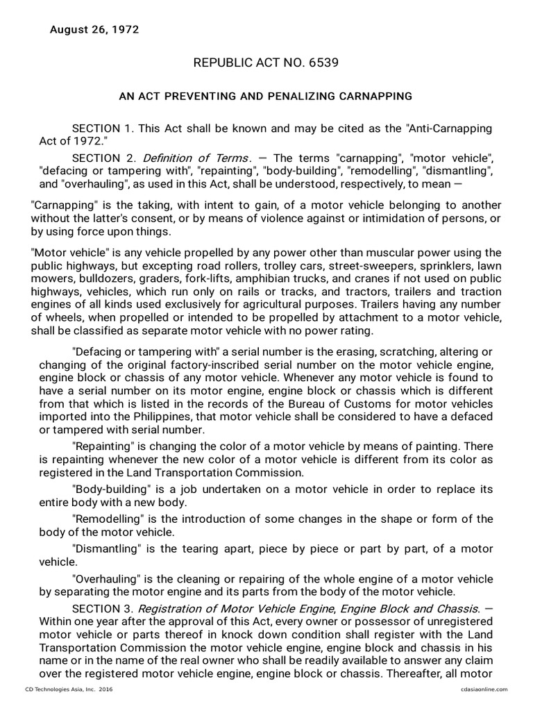 Ra 6539 PDF | PDF | Carjacking | Vehicles