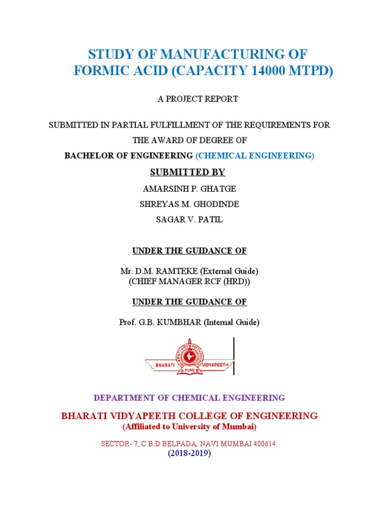Formic Acid Manufacturing Study: 14,000 MTPD | PDF
