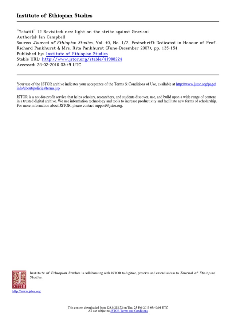 "Yekatit" 12 Revisited - New Light On The Strike Against Graziani | PDF ...