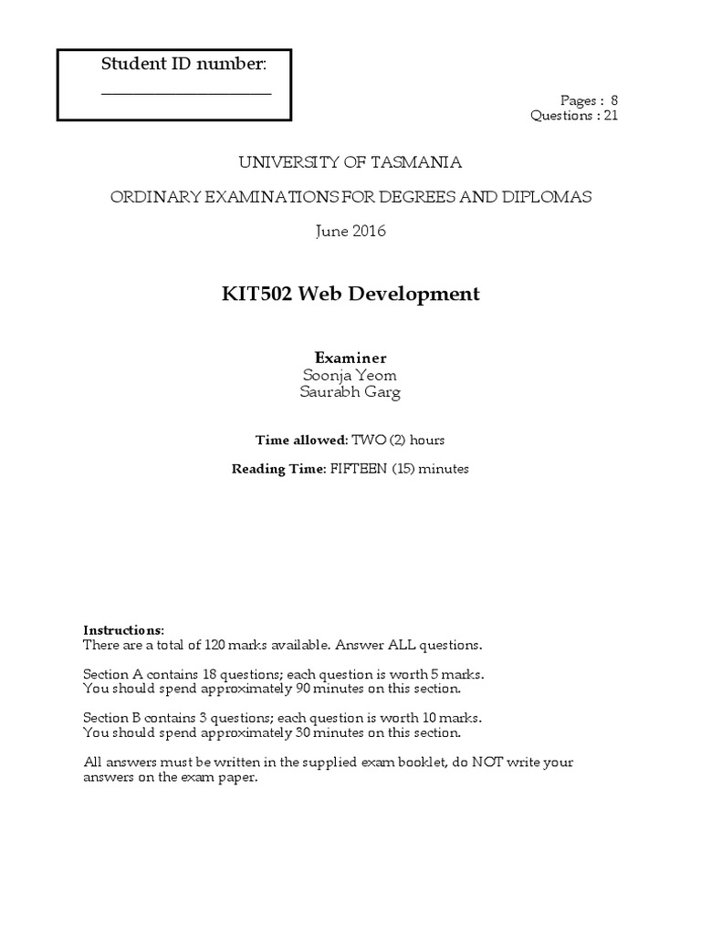 2016 Kit502 Web Development Pdf Cyberspace Software 