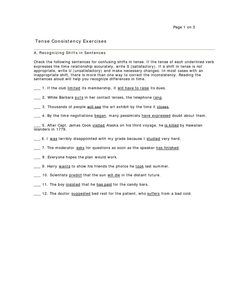 Verb Tense Consistency - Exercise 1 | PDF | Grammatical Tense ...