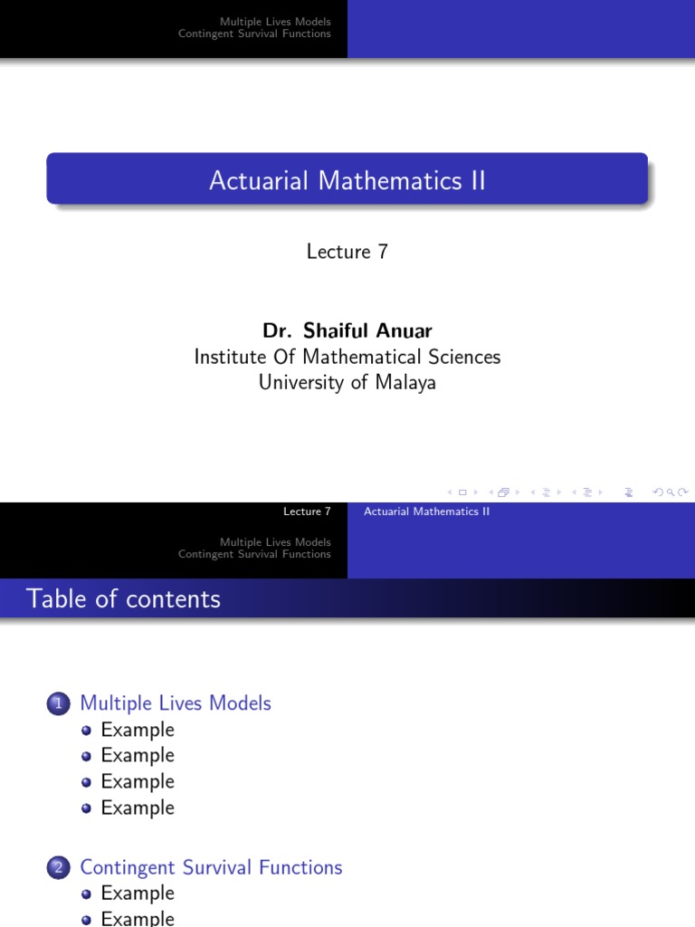 Lecture7 SIQ3003 PDF | PDF | Actuarial Science | Probability