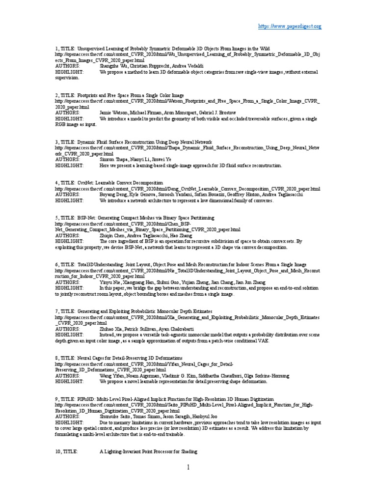 CVPR 2020 Paper Digests | PDF | Artificial Neural Network | Deep Learning