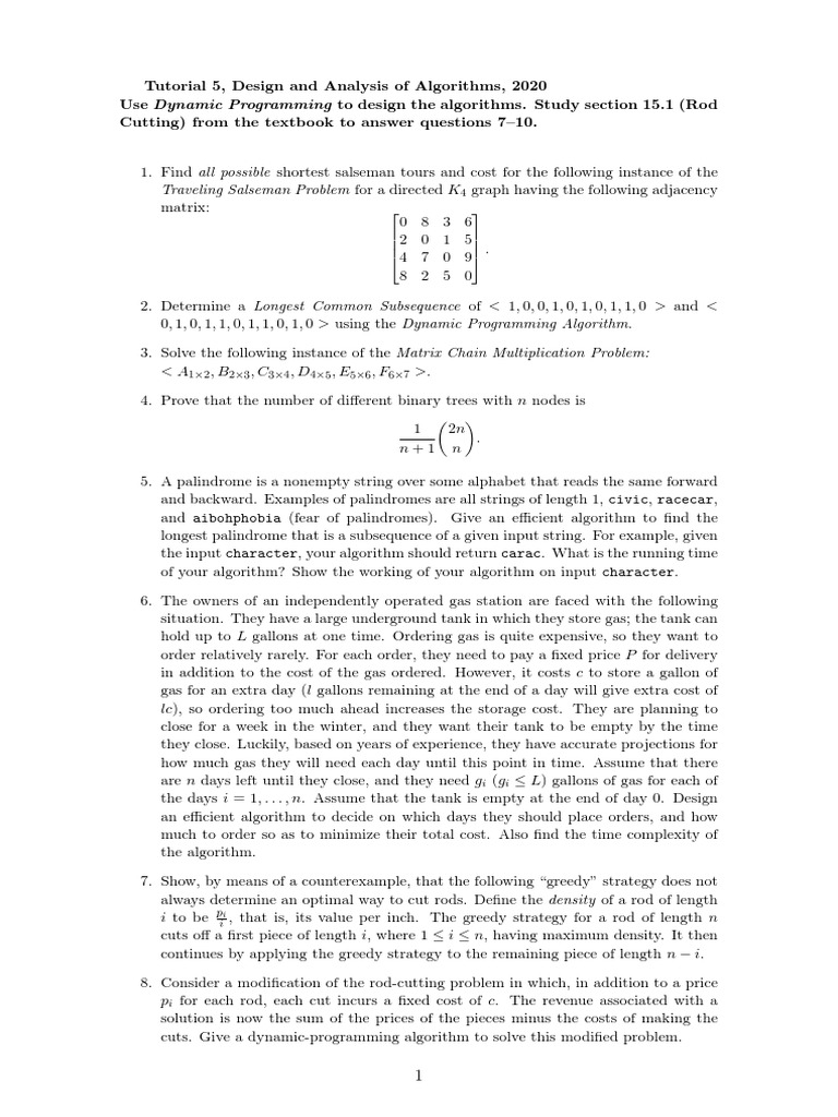 Tutorial 05 | Download Free PDF | Dynamic Programming | String ...