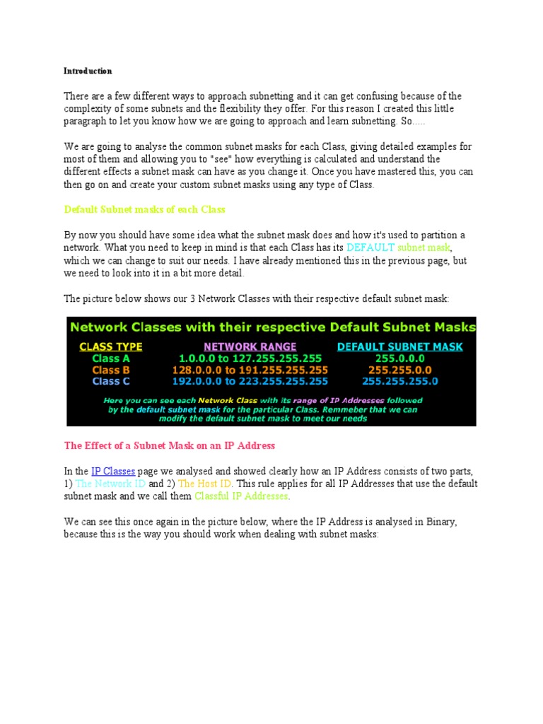 Introduction Classful Subnetting | PDF | Ip Address | Computer Architecture