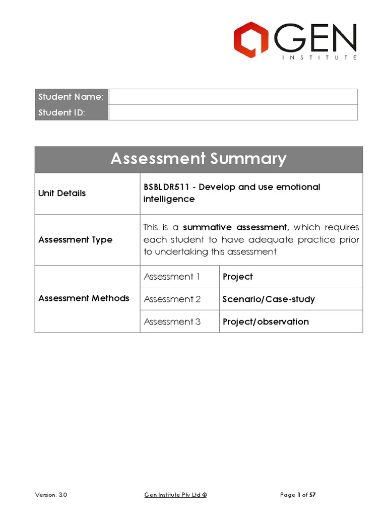 Edi BSBLDR511 - Student Version (9) FILLED 2 | PDF | Emotional Intelligence | Special Education