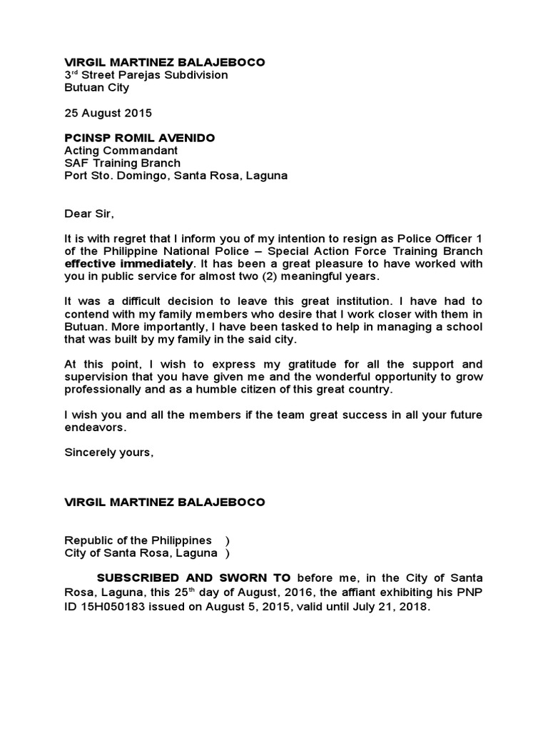 Resignation Letter - Notarized | PDF