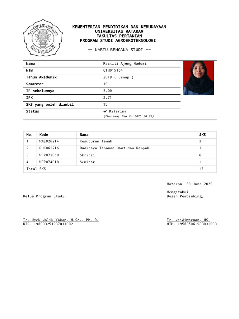 Cetak KRS Mahasiswa Sistem Informasi Akademik | PDF