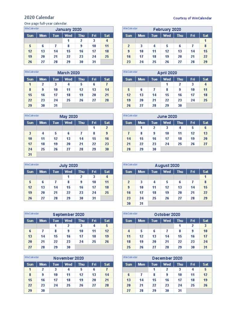 2020 Calendar One Page | PDF