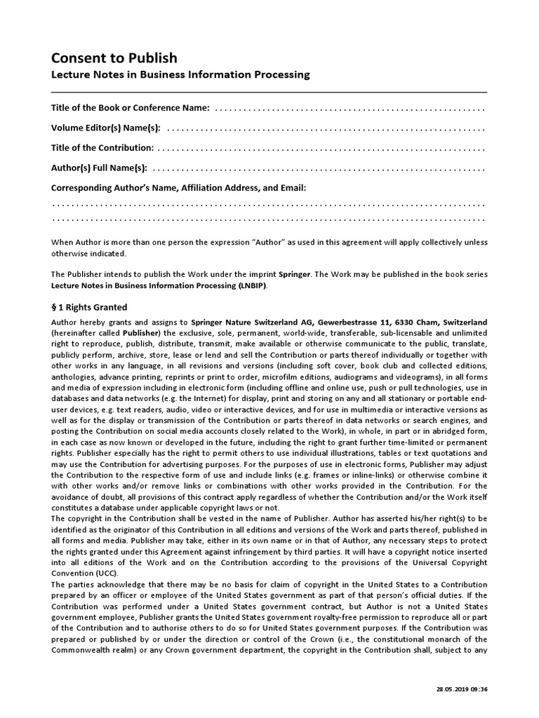 Consent To Publish: Lecture Notes in Business Information Processing ...
