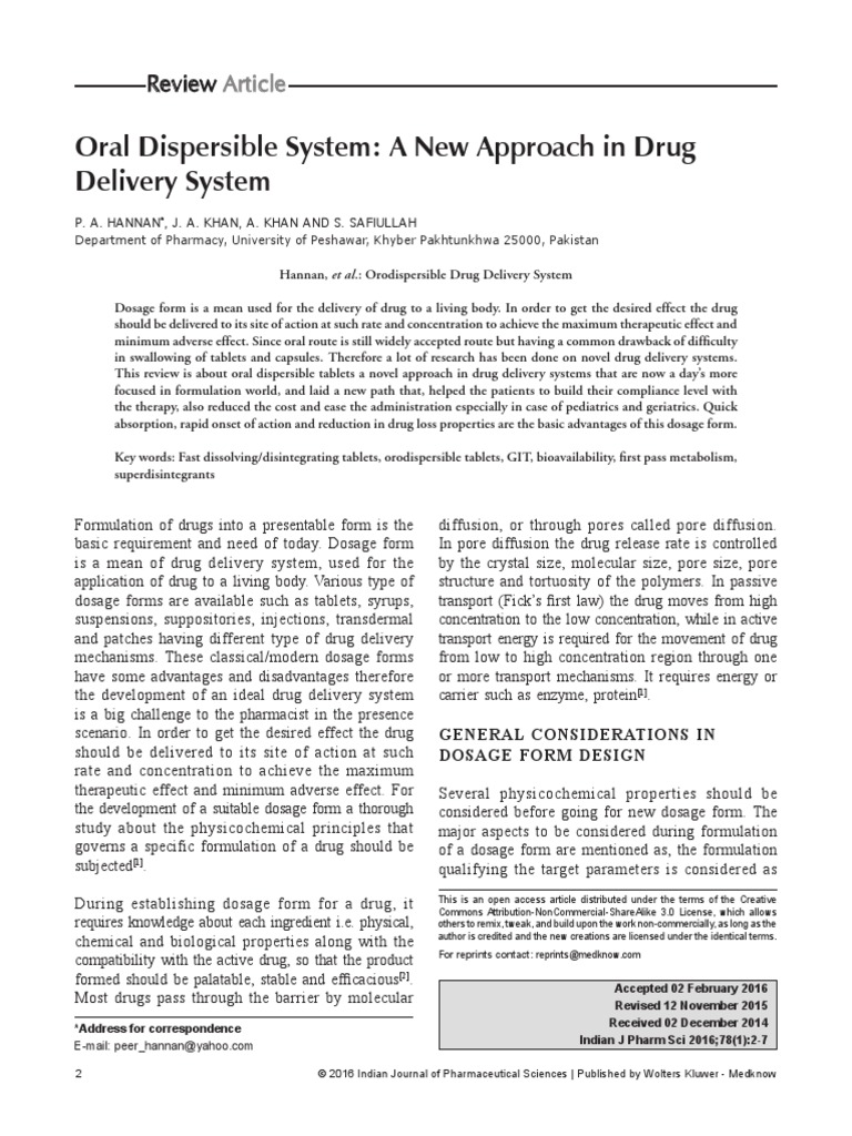 Oral Dispersible System A New Approach in Drug Del PDF | Download Free ...