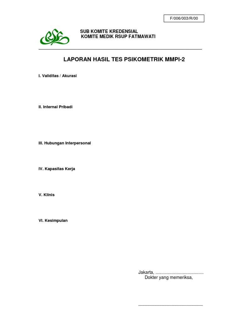 Dody Firmanda 2011 - Komite Medis 03 - Laporan Hasil MMPI (Kredensial ...