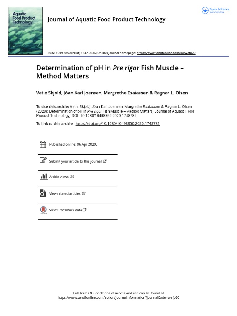 Determination of PH in Pre Rigor Fish Muscle - Method Matters ...