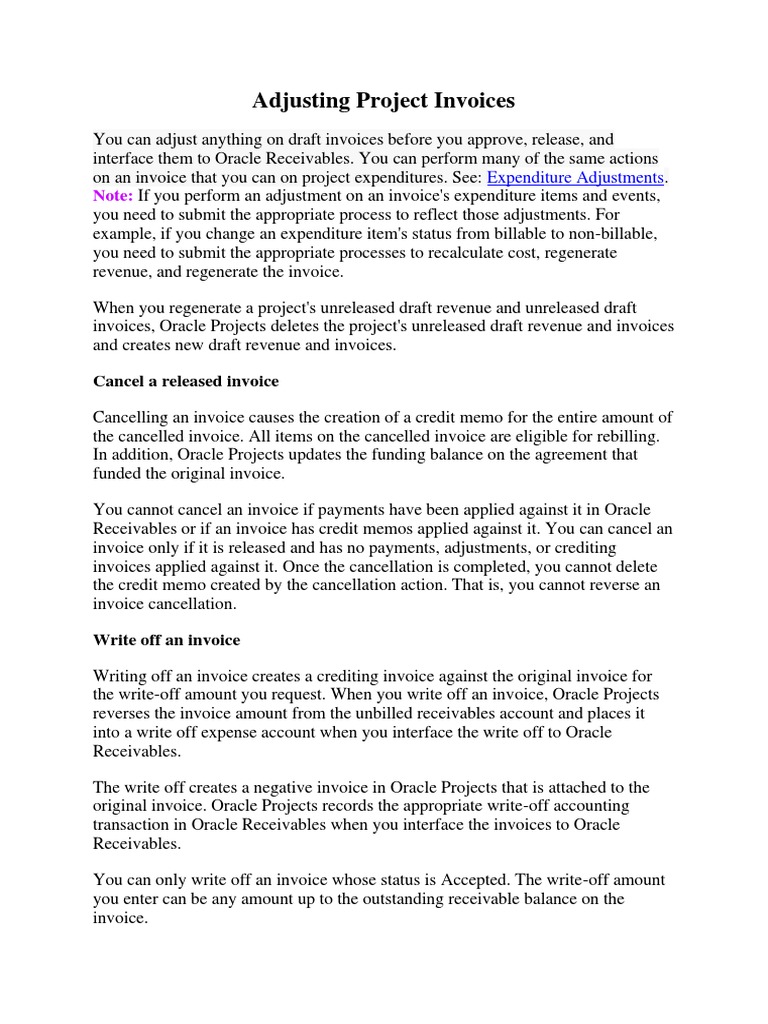 Adjusting Project Invoices | PDF | Write Off | Invoice