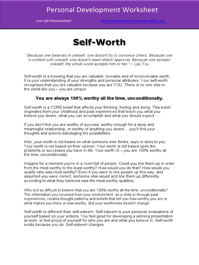 Discover Your True Self-Worth in 4 Steps | PDF | Self Esteem | Action ...
