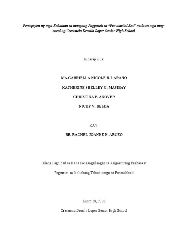 Thesis Gen Acads Pre-Marital Sex | PDF
