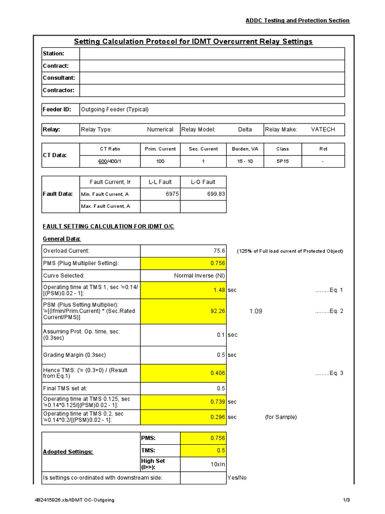 IDMT Relay Settings Calculation Guide | PDF | Electrical Engineering