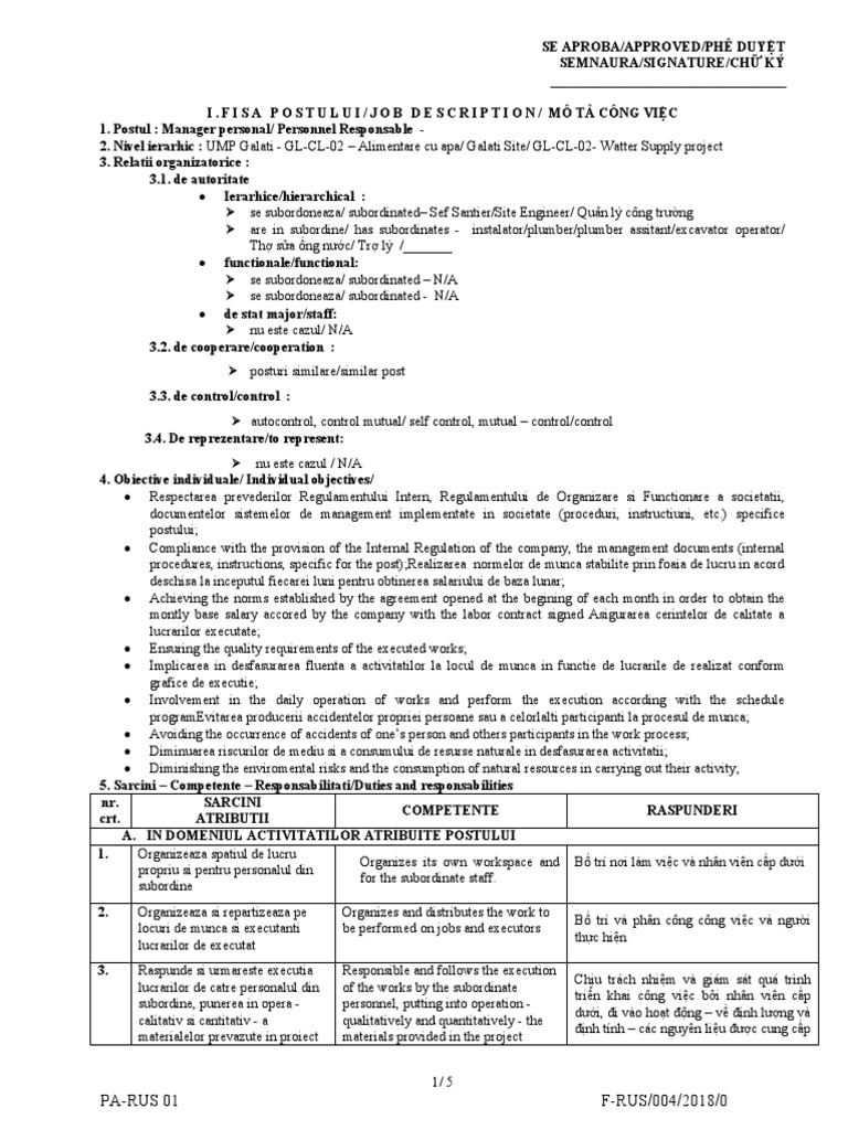 Fisa Post Responsabil &manager Persoanl | PDF | Personal Protective ...