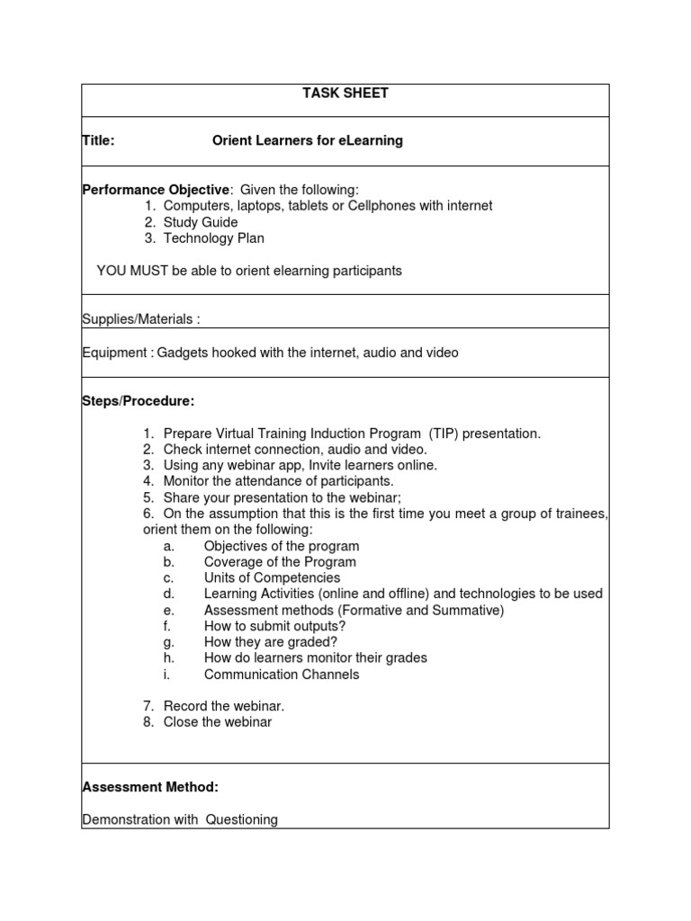 Demo Task Sheet - Orient 1 | PDF | Web Conferencing | Educational ...