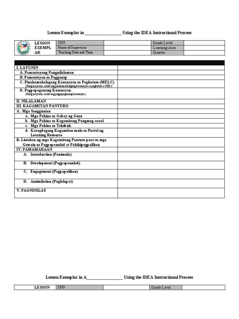 Template Lesson IDEA Exemplar EPP G45 IN FILIPINO TLE G6 G12 IN ENGLISH ...