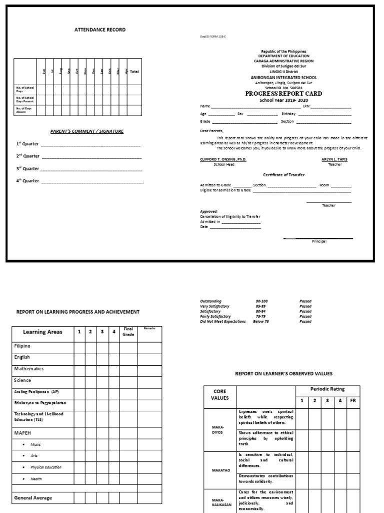 Student Progress Report Card 2019-2020 | PDF | Learning | Cognition