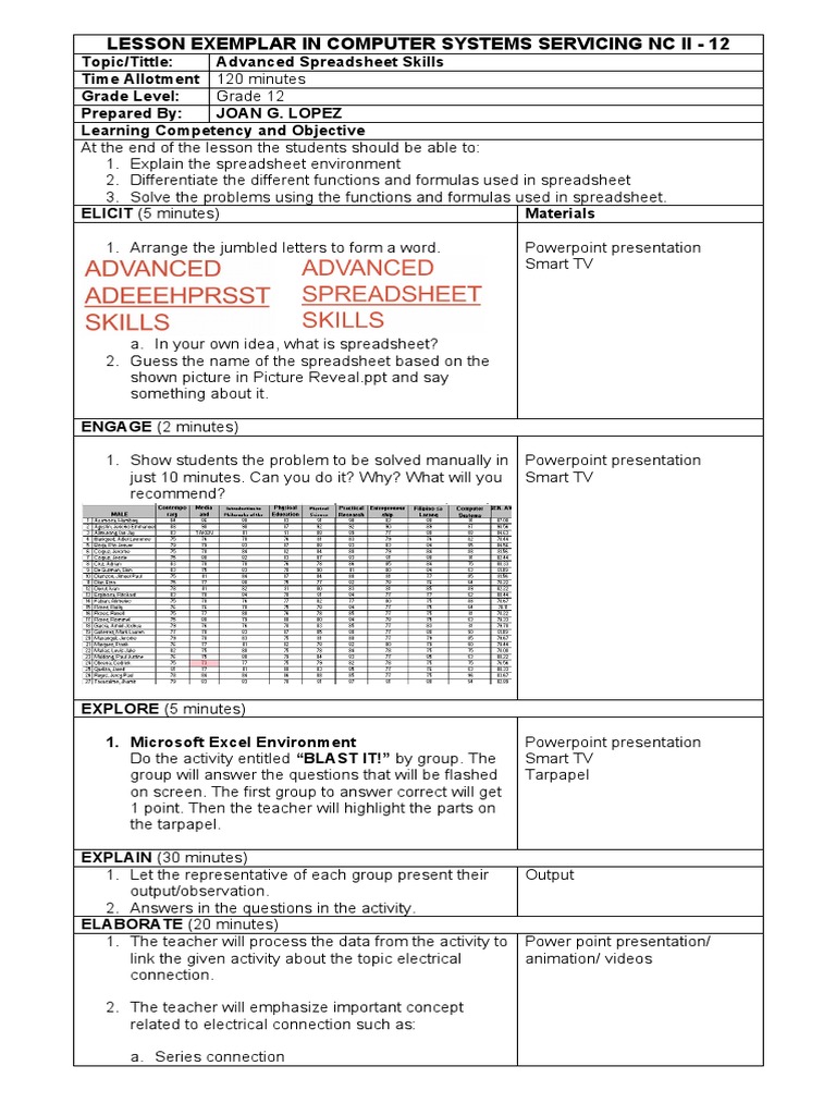 Lesson Exemplar in Computer Systems Serv | PDF | Spreadsheet ...