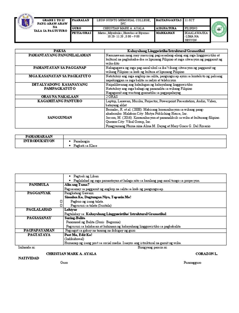 Fil DLL Sesyon 20 | PDF