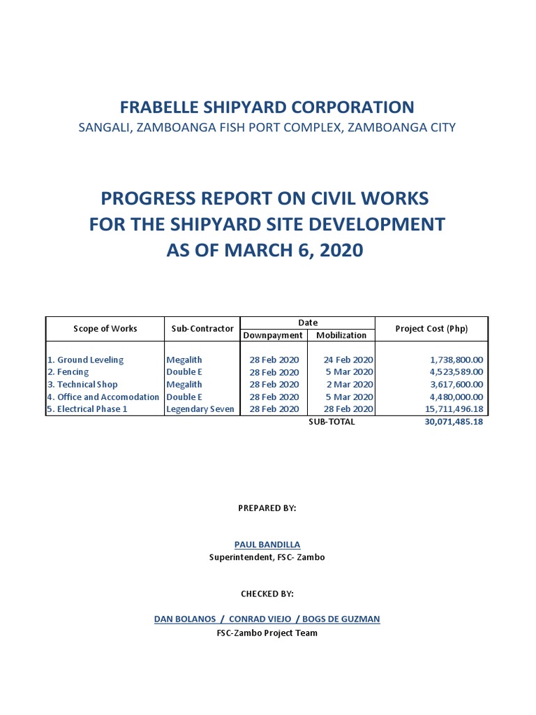 FSCZ Site Development Progress Report - 030620 | PDF | Economic Sectors ...