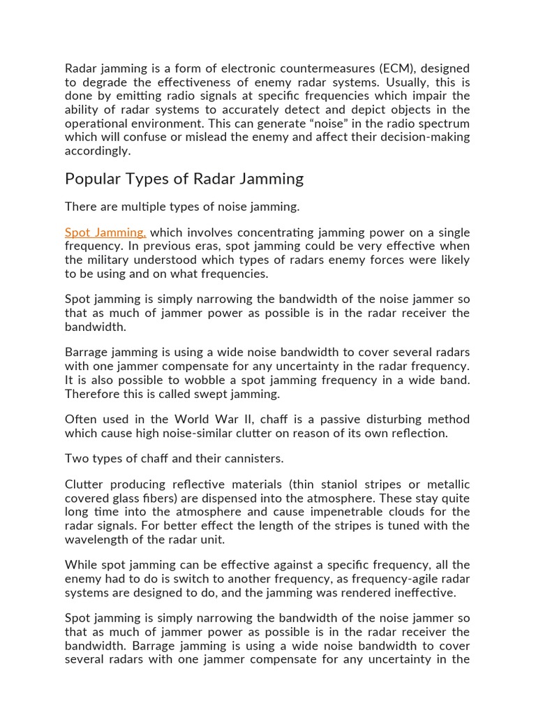 Popular Types of Radar Jamming | PDF | Radar | Antenna (Radio)