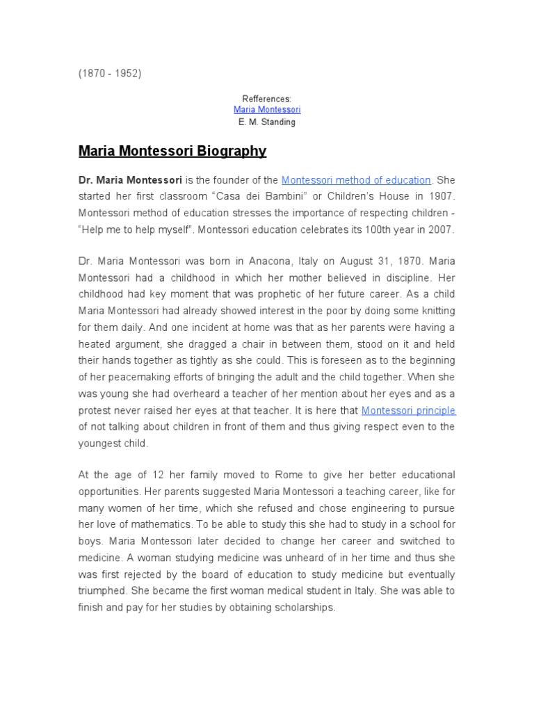 Maria Montessori | PDF | Montessori Education | Preschool