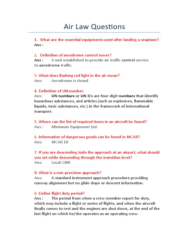 Air Law Questions: A Unit Established To Provide Air Traffic Control ...