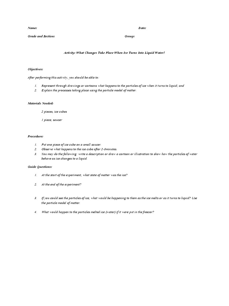 Name: Date: Grade and Section: Group | PDF