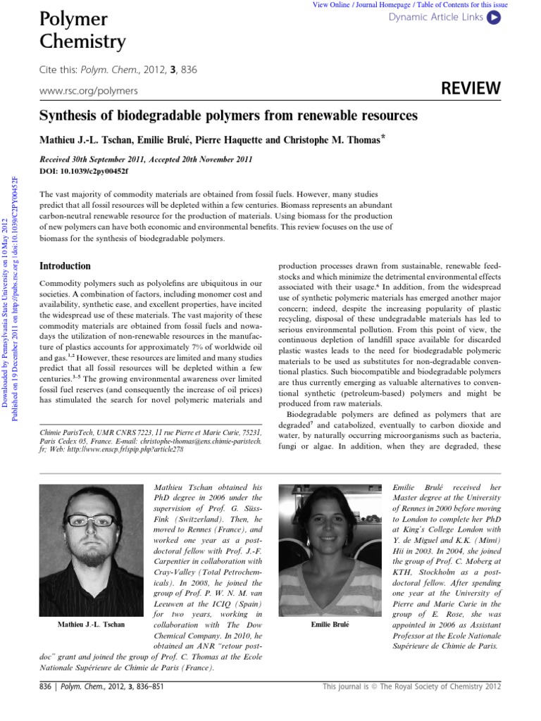 Synthesis of Biodegradable Polymers From Renewable Resources | PDF ...