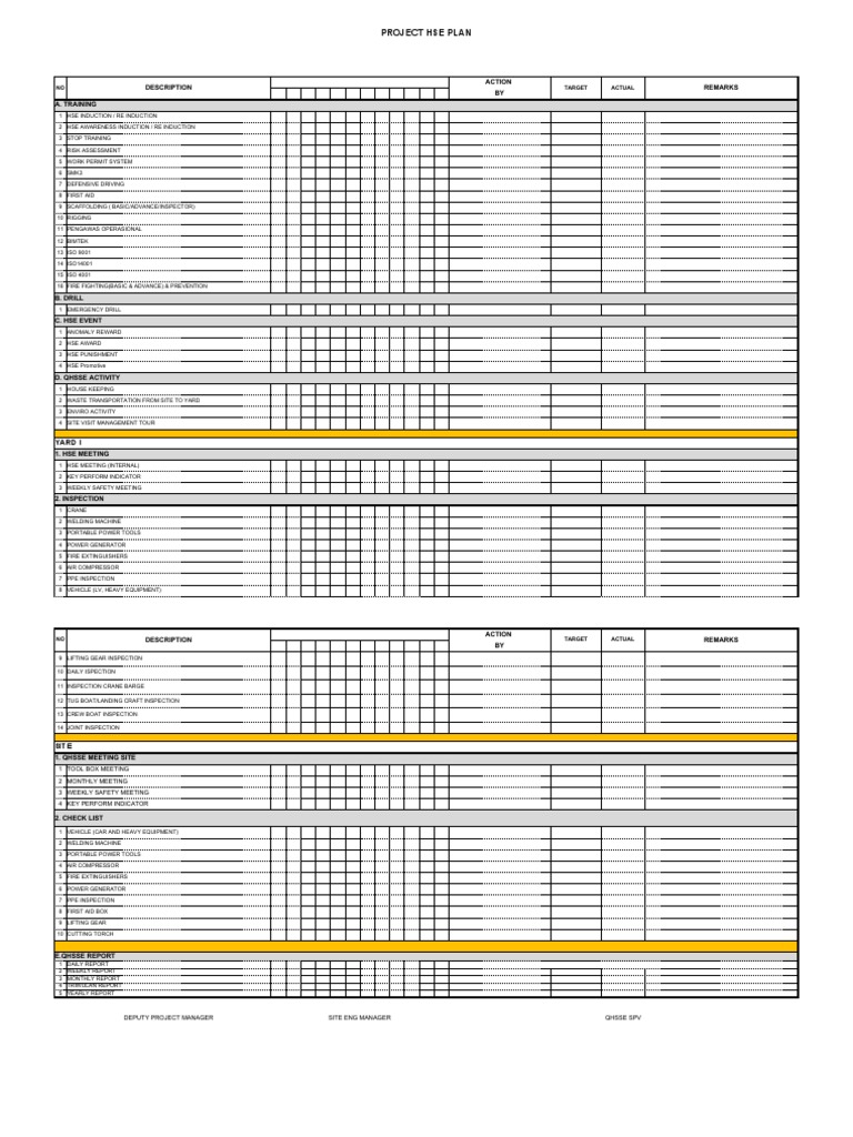 Project Hse Plan: Description Action Remarks BY A. Training | PDF