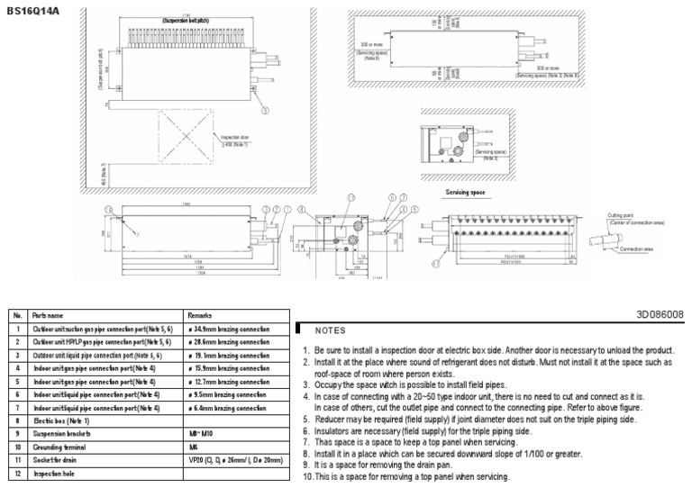 Outdoor Unit Piping Connection Port Locations and Installation ...