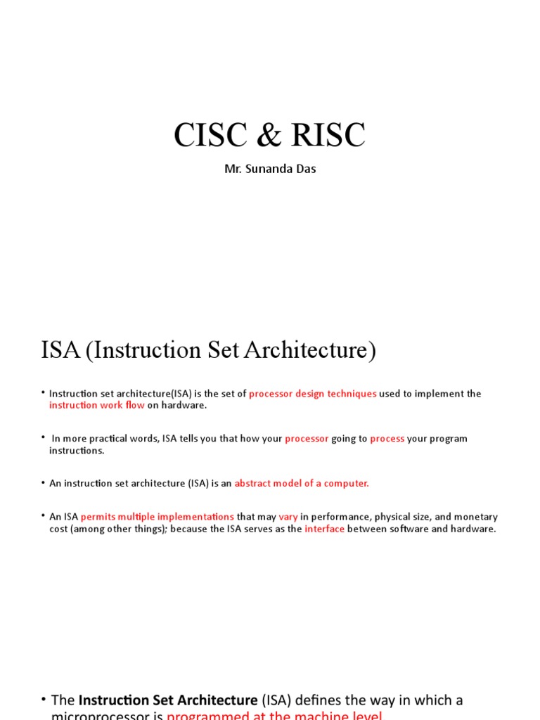 Cisc & Risc: Mr. Sunanda Das | PDF | Electronic Engineering ...