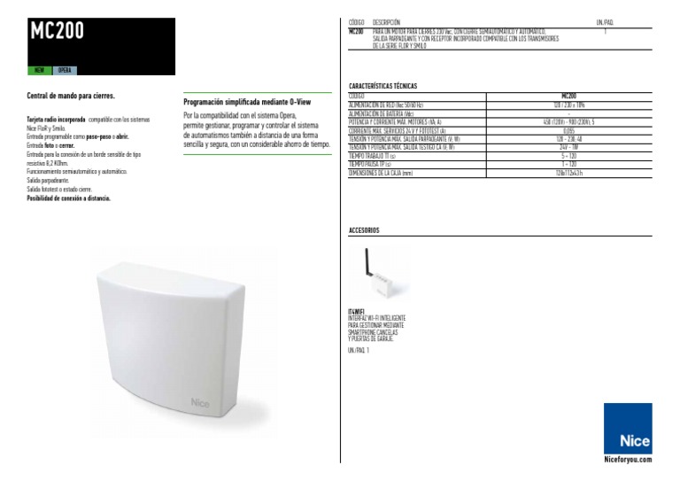 Nice mc200 Es PDF | PDF | Electrónica | Ingenieria Eléctrica