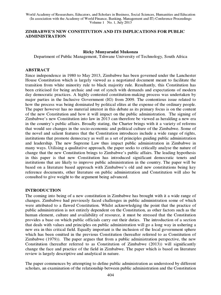 Zimbabwe's New Constitution: Public Admin Impact | PDF | Separation Of ...