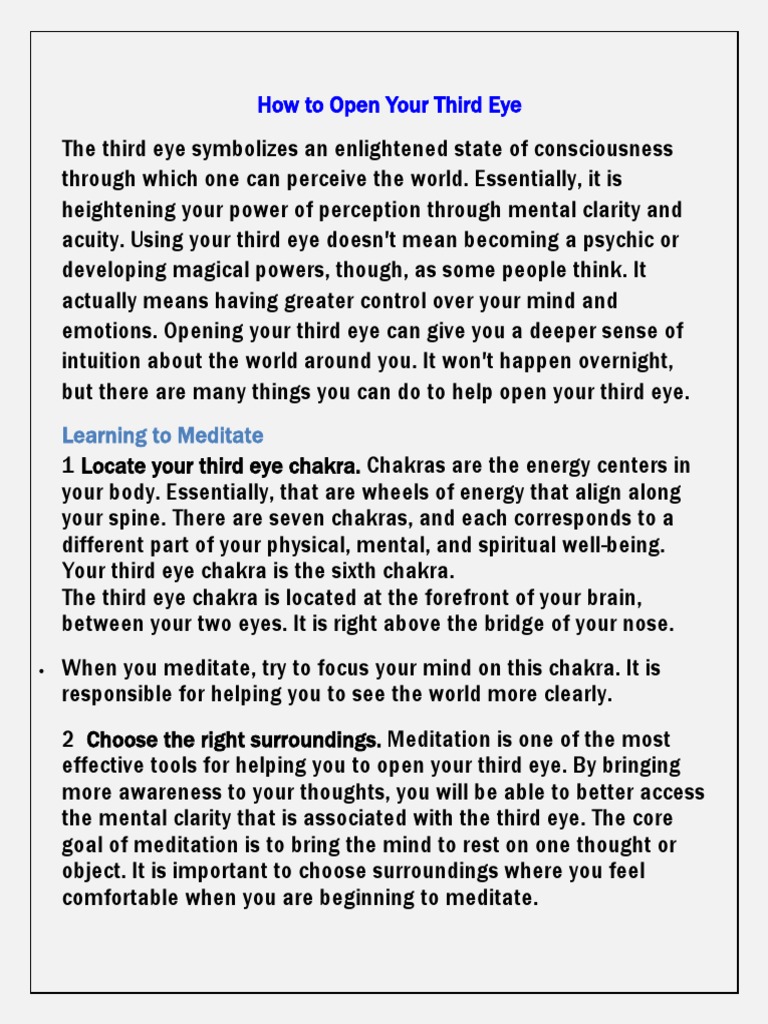 How To Open Third Eye - Meditation Technique PDF | PDF | Meditation ...