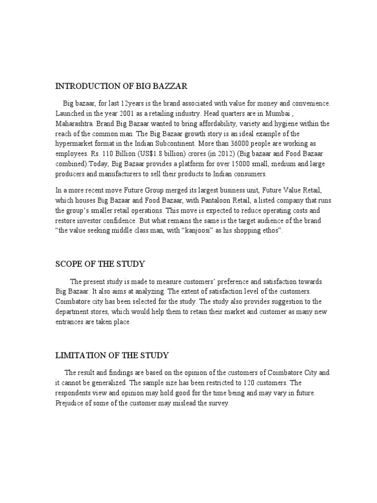 Introduction of Big Bazzar | PDF | Retail | Customer