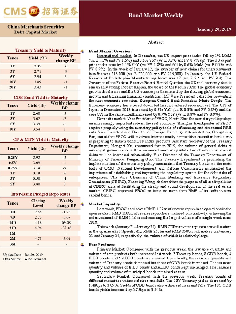CMS Bond Market Weekly 20190120 | PDF | Repurchase Agreement | Bonds (Finance)