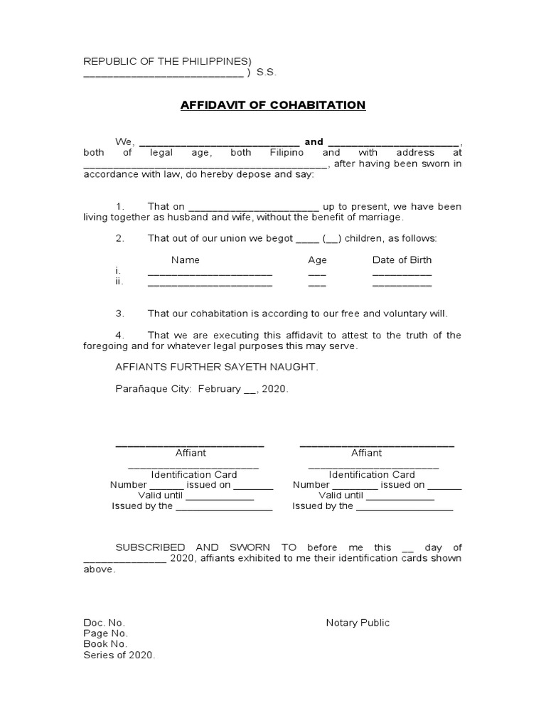 Affidavit of Cohabitation FORM | PDF