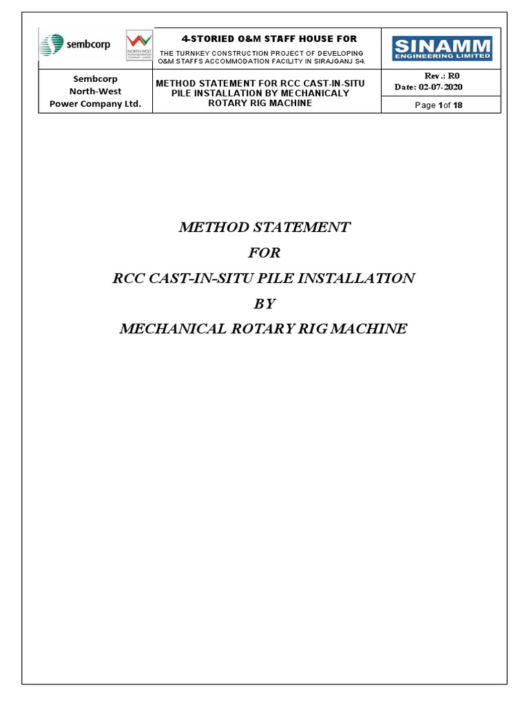FINAL METHOD STATEMENT FOR RCC Pile | PDF | Deep Foundation | Drilling Rig