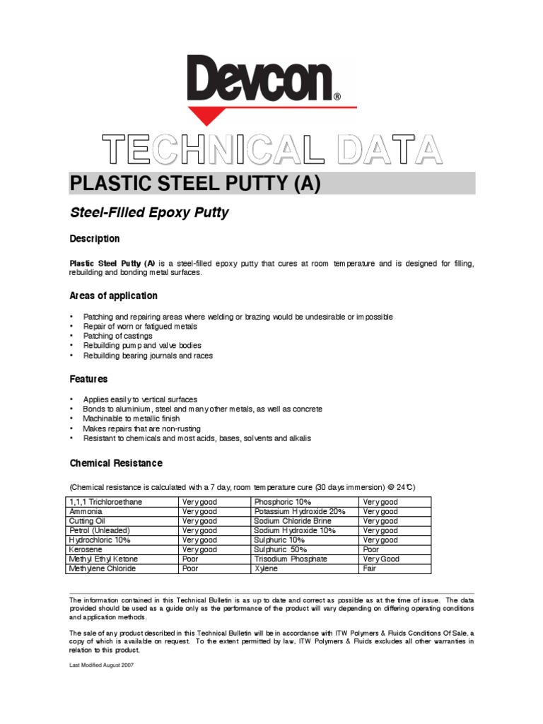 Technical Data: Plastic Steel Putty (A) | PDF | Epoxy | Machining