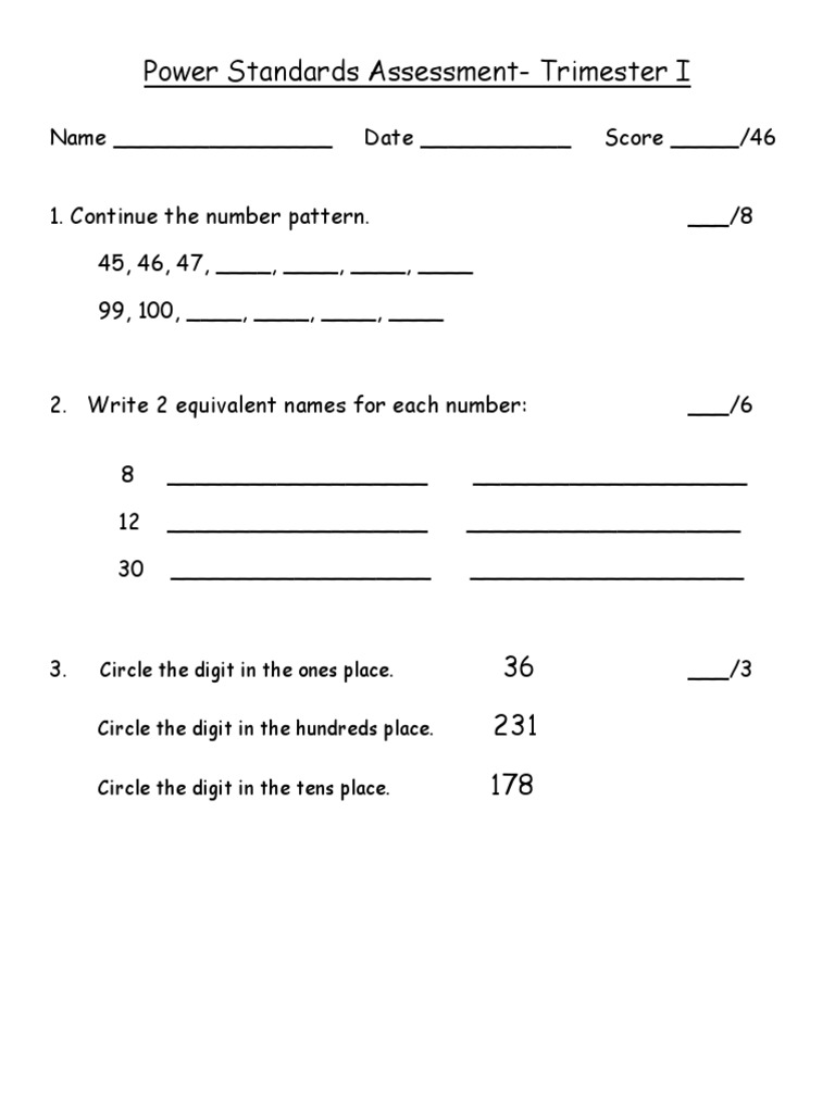 Power Standards Assessment-Trimester I | PDF | Cognition | Learning