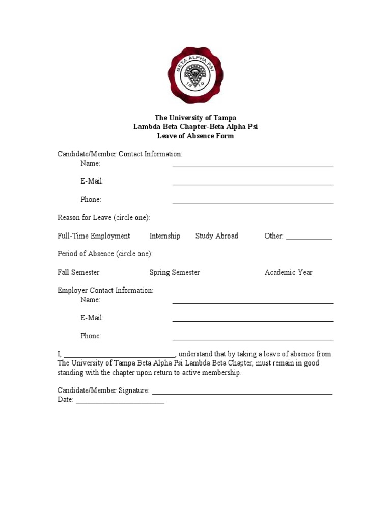 Beta Alpha Psi Leave of Absence Form | PDF