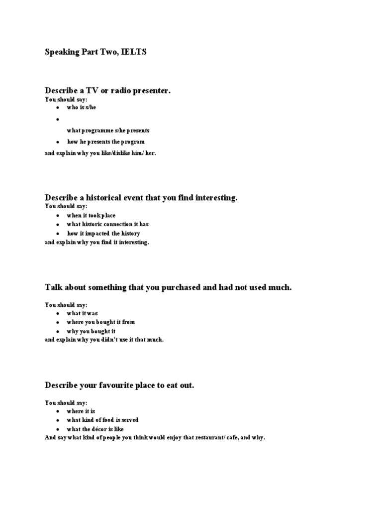 IELTS Speaking Part Two Practice Questions | PDF