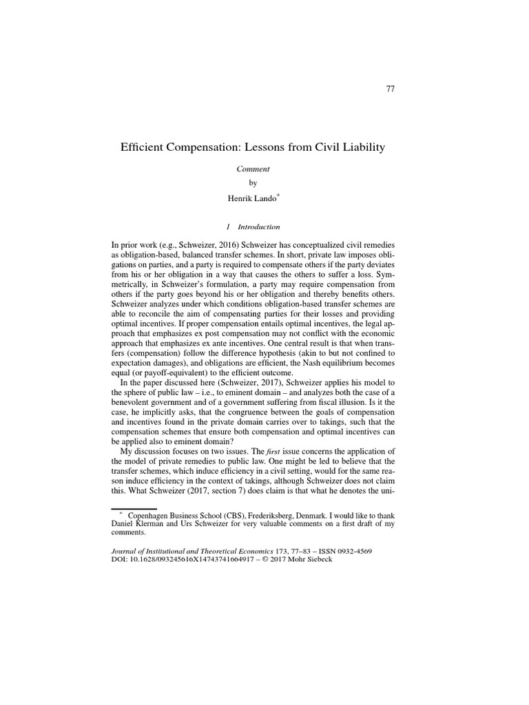 Efficient Compensation - Lessons From Civil Liability | PDF